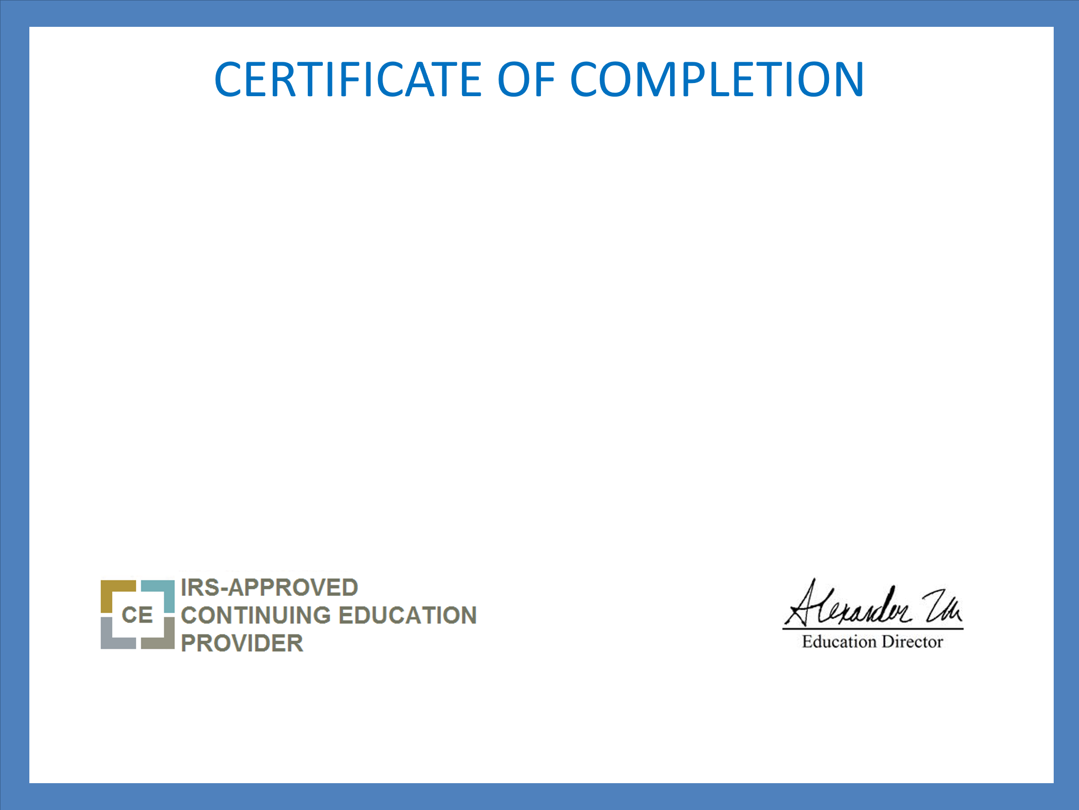 Blank Certificate – CE Self Study